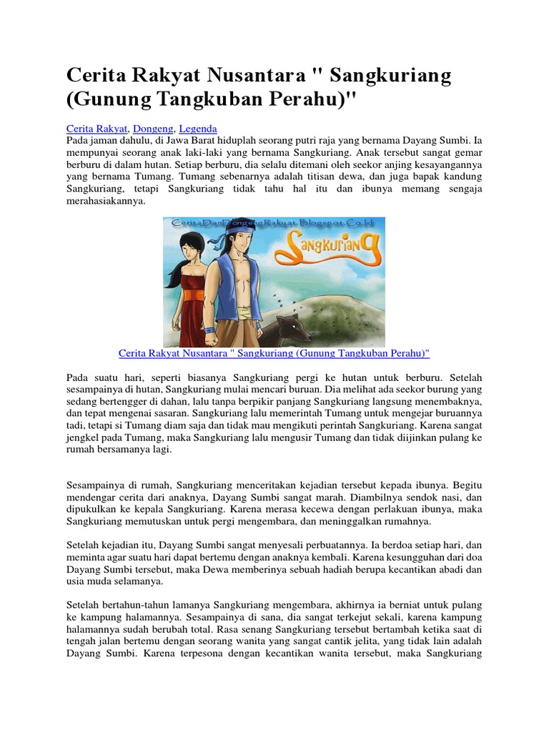 Cerita Rakyat Nusantara Sangkuriang (Gunung Tangkuban Perahu) | PDF