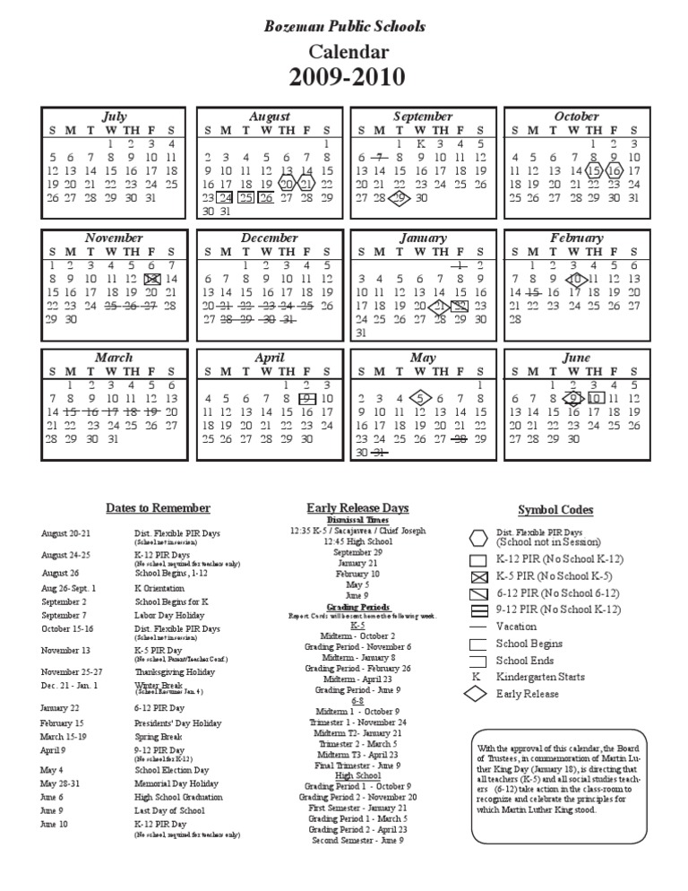 2009-2010 BSD School Calendar | Download Free PDF | Academic Term ...