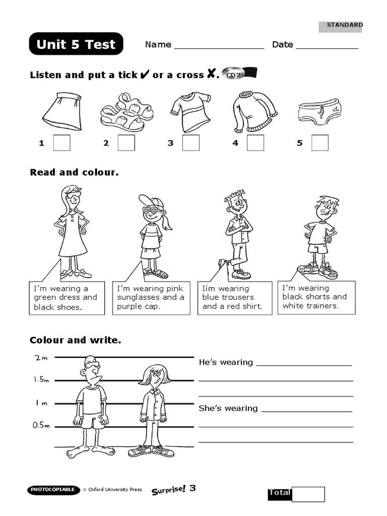 Unit 5 Standard Test for Kids | PDF