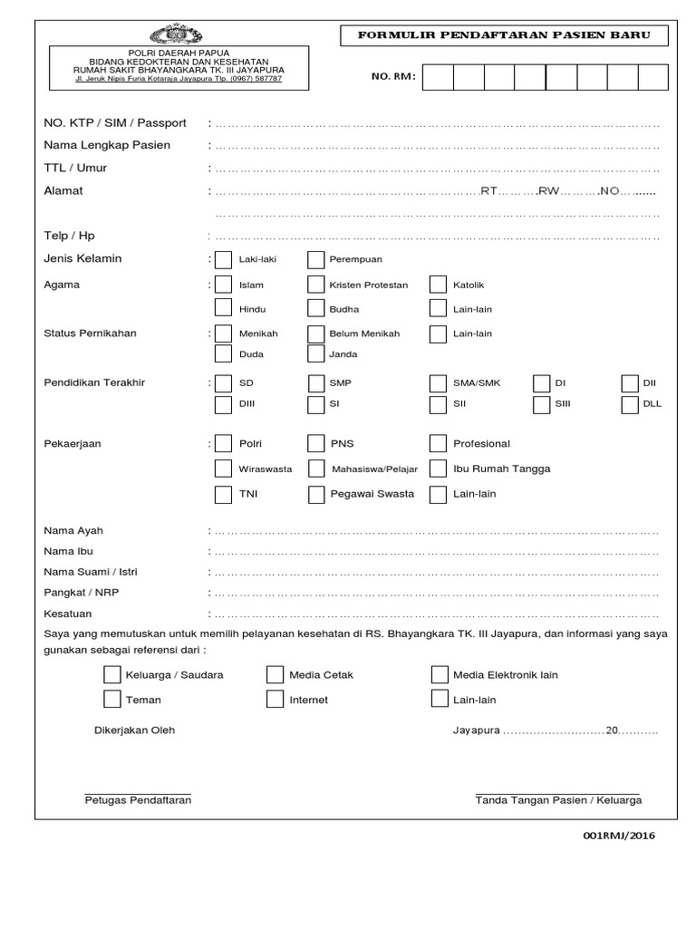 Formulir Pendaftaran Pasien Baru | PDF