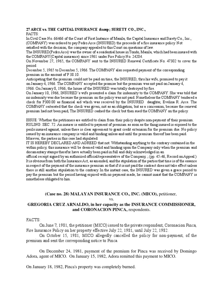 Insurance (Cases On Premium) | PDF | Insurance | Insurance Policy