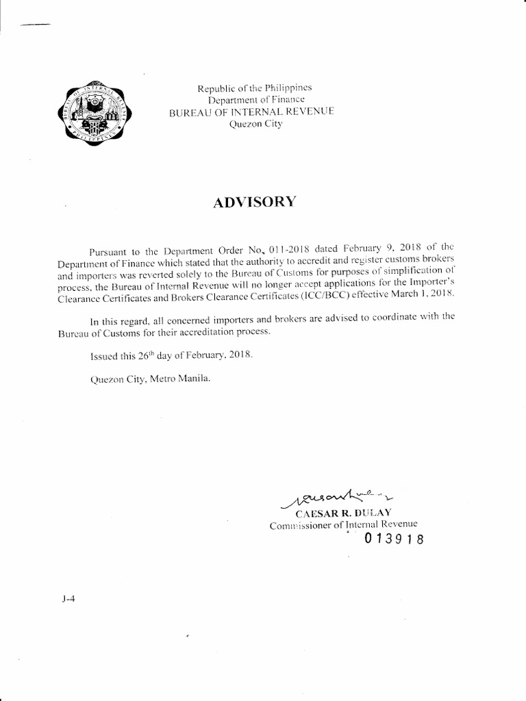 BIR Advisory Effective Mar 1 2018 | PDF