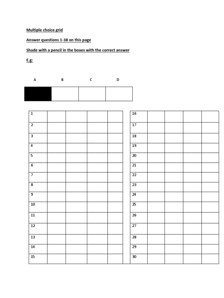 Multiple Choice Grid Answer Sheet | PDF