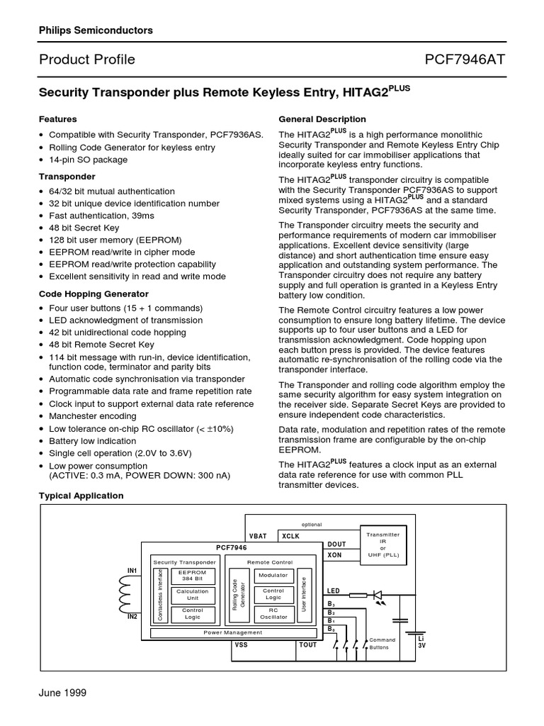 Security Transponder Plus Remote Keyless Entry, HITAG2 | PDF | Bit Rate ...