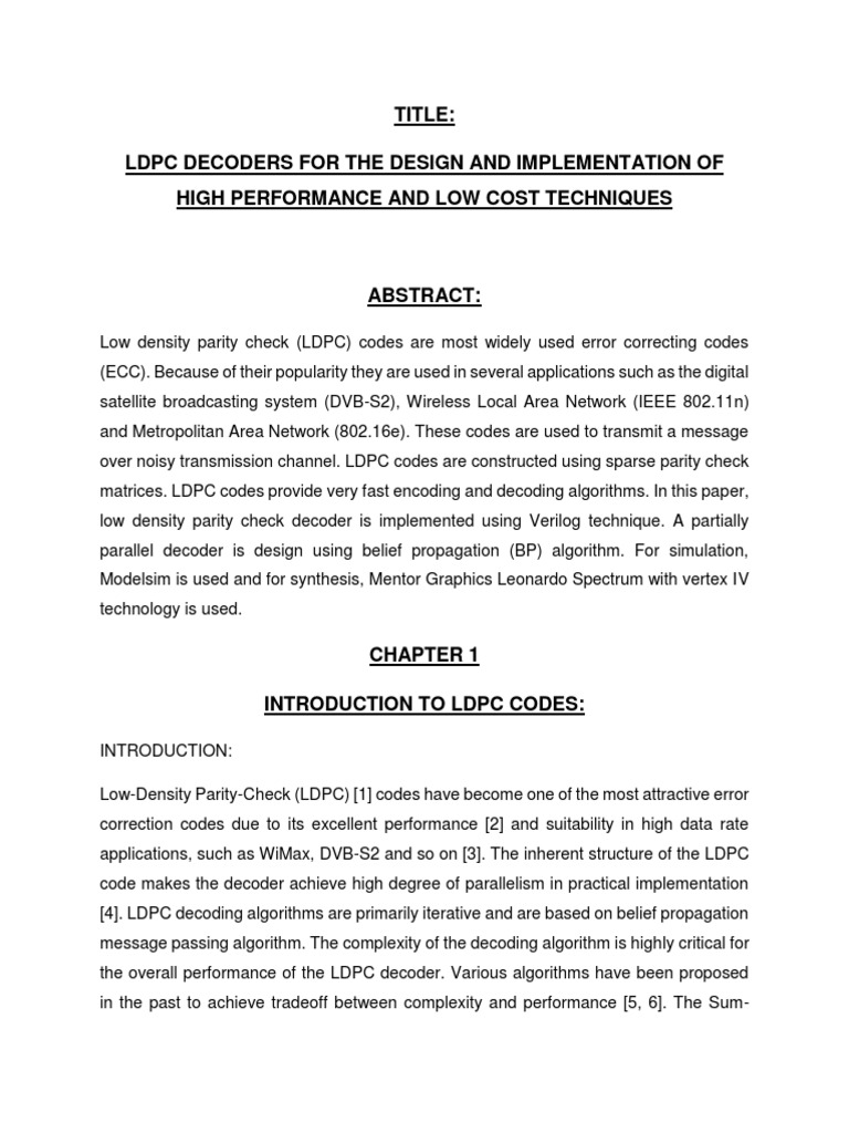 Ldpc Encoding And Decoding For High Memory And Dsp Applications Pdf Forward Error Correction
