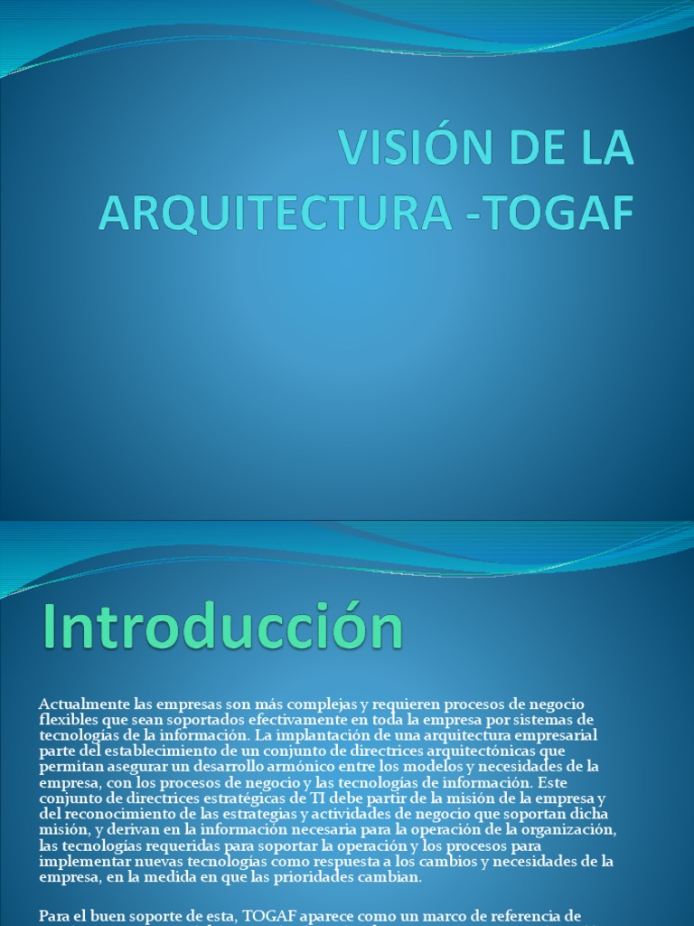 Visión de La Arquitectura - Togaf | PDF | Procesos de negocio ...