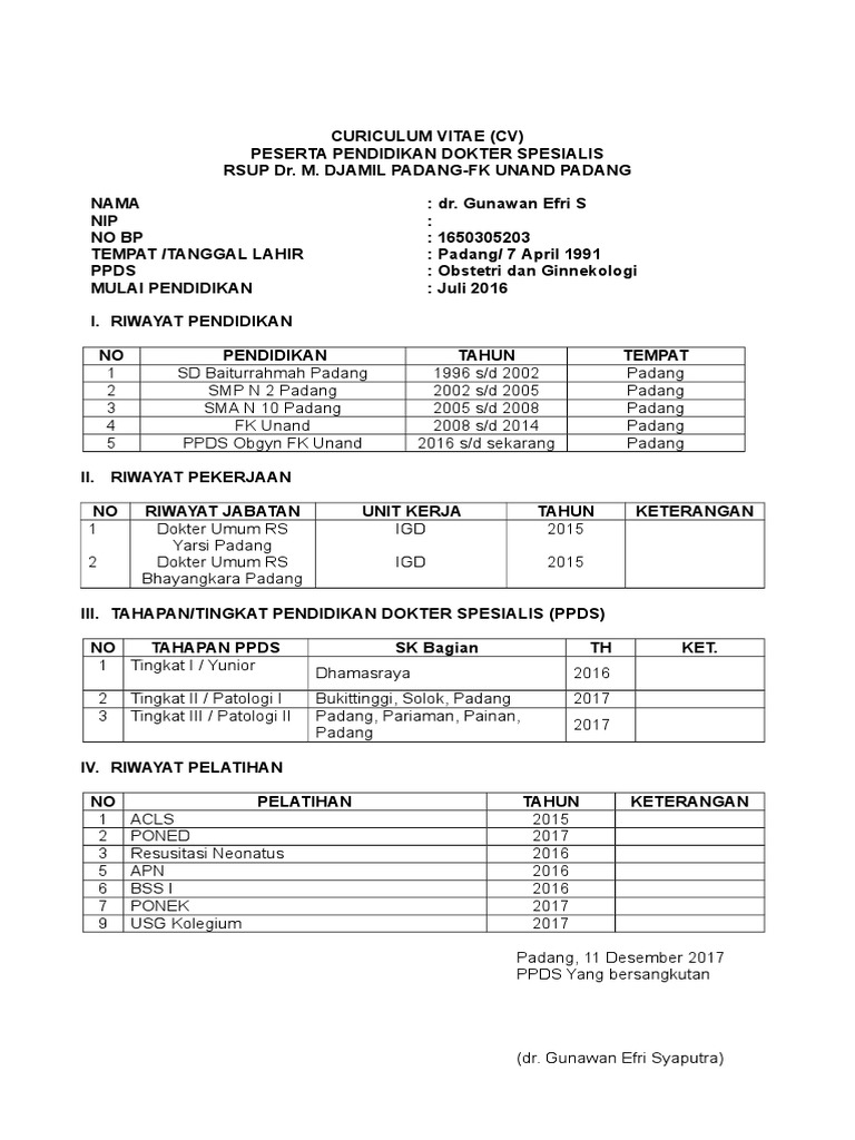 CV dr. Gunawan Efri Syaputra | PDF