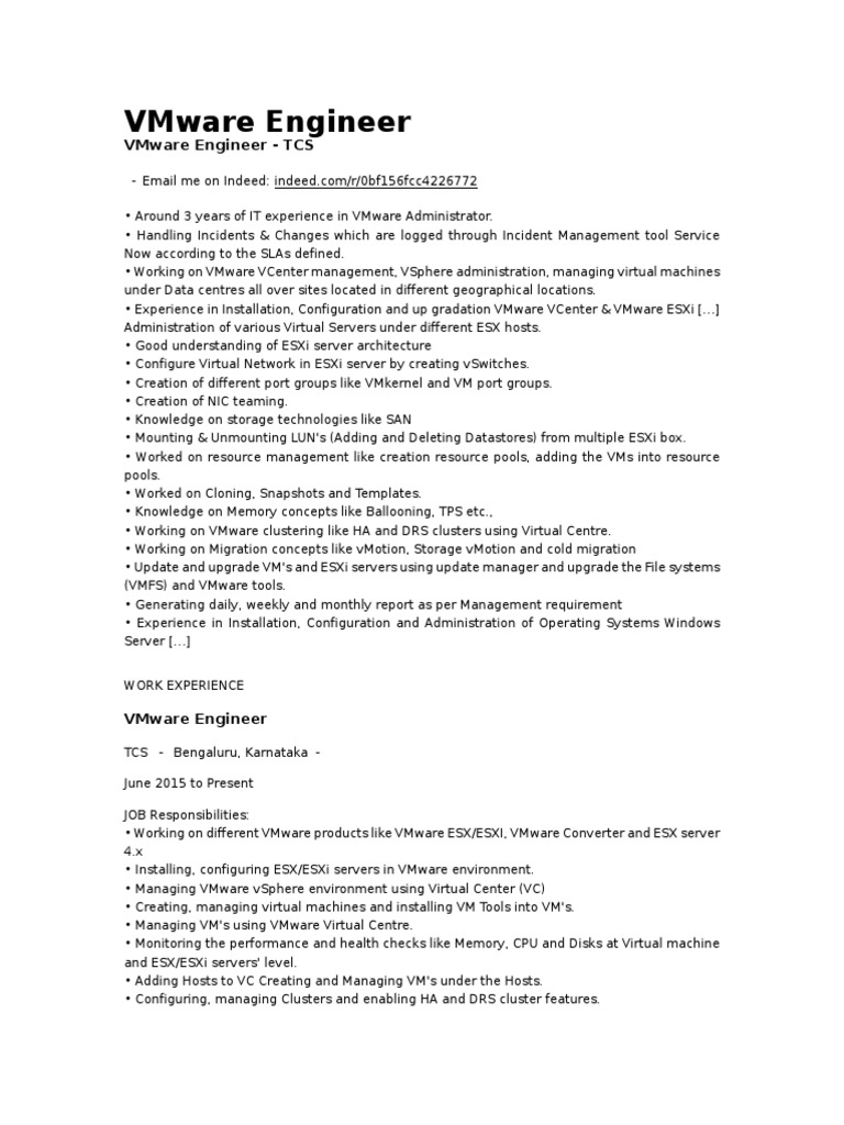 Vmware Engineer - Tcs | PDF | Proprietary Software | Information ...