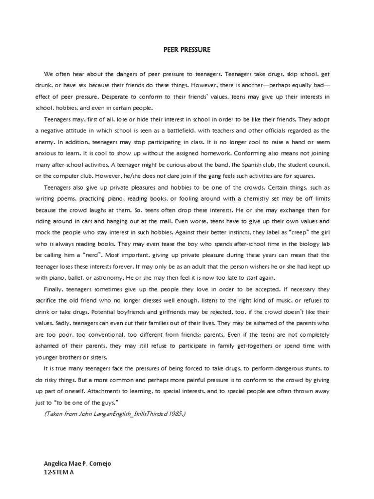 Peer Pressure Text | PDF | Adolescence | Psychology