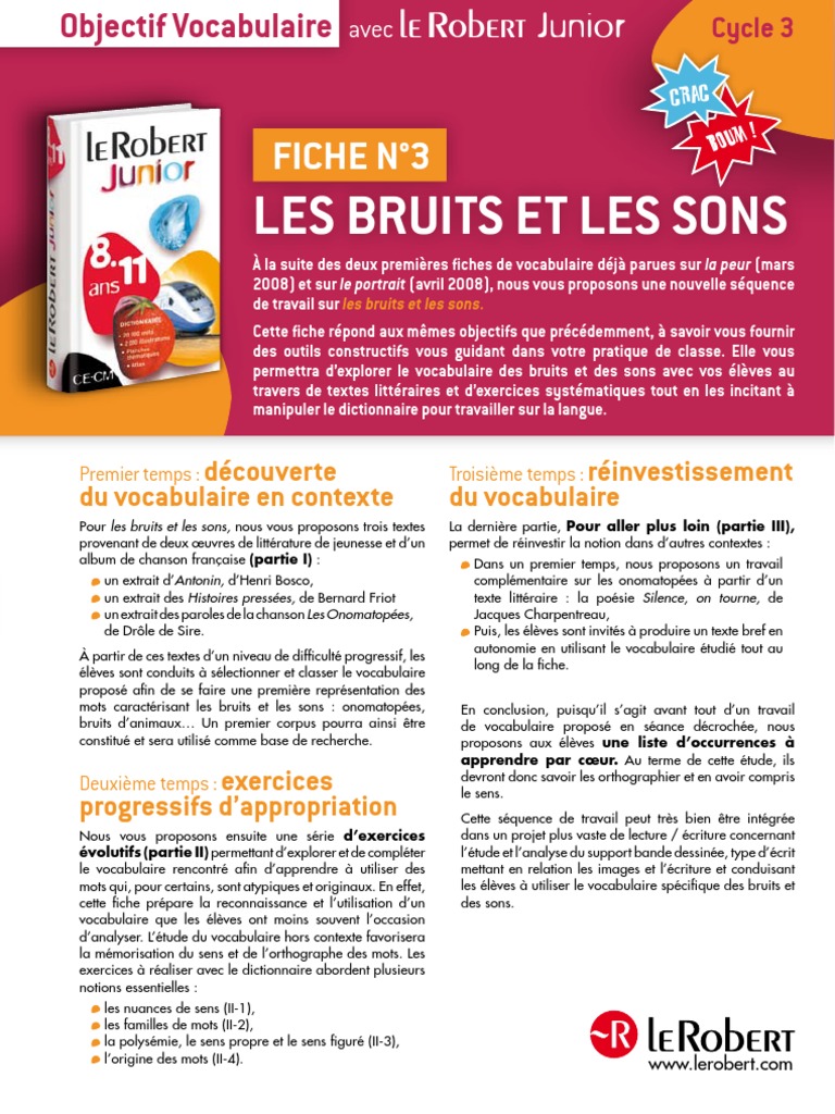 Bruits Sons CM1 | PDF | Bruit | Lexique
