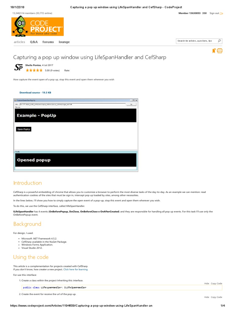 Capturing A Pop Up Window Using LifeSpanHandler and CefSharp - CodeProject | PDF | Software ...