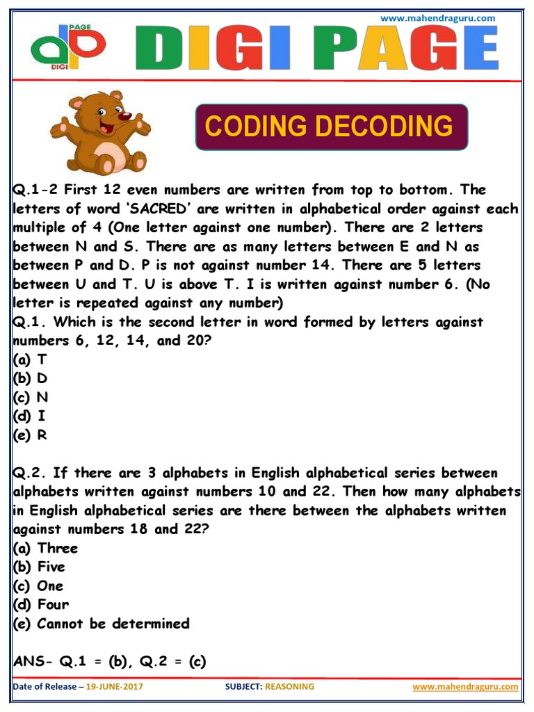 Coding Decoding Reasoning Worksheet | PDF