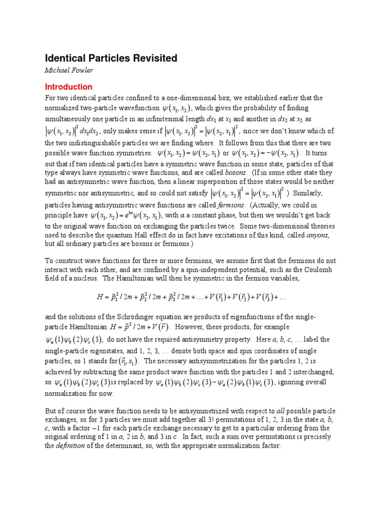 Identical Particles Revisited | PDF | Wave Function | Spin (Physics)