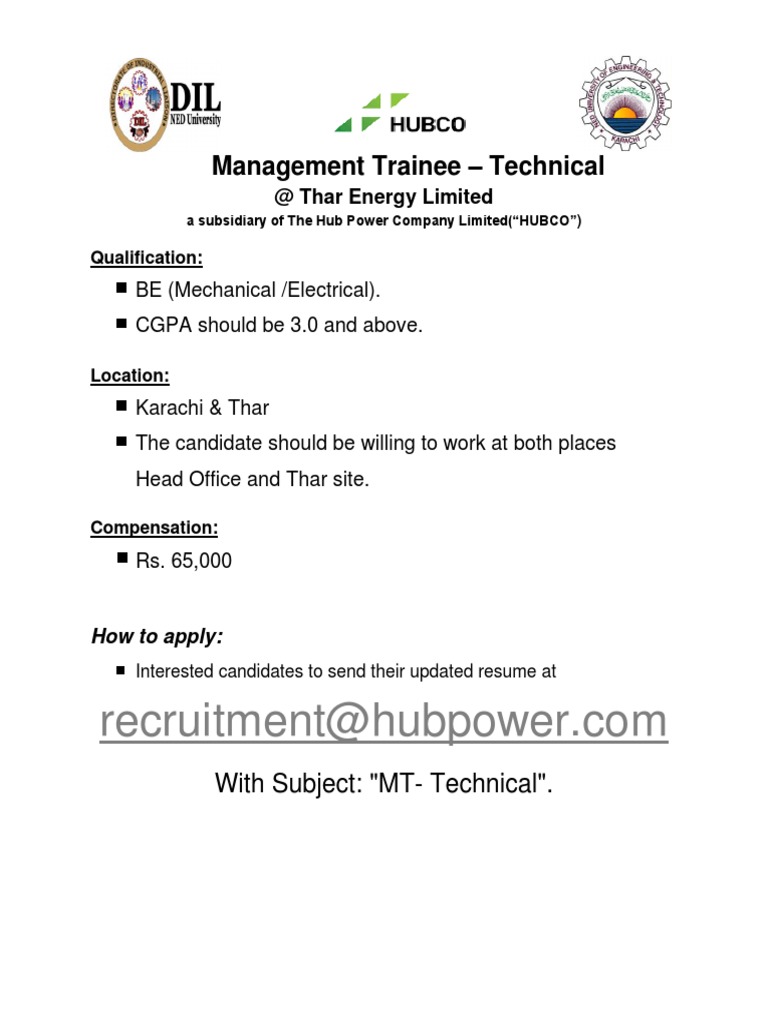 HUBCO Management Trainee Technical | PDF | Science | Engineering