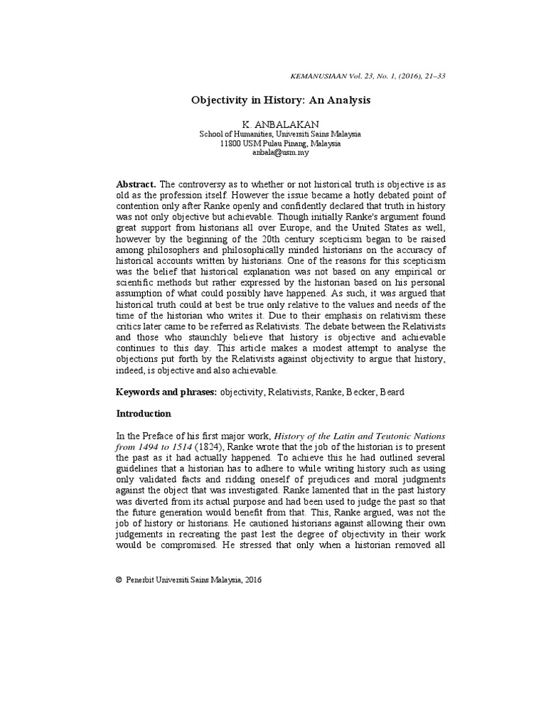 Anbalakan. Objectivity in History. An Analysis. | PDF | Relativism ...