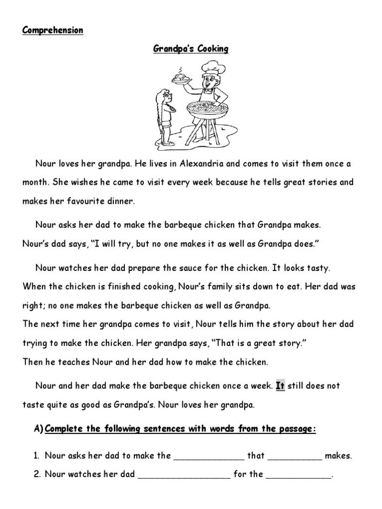 Comprehension Grandpa's Cooking | PDF