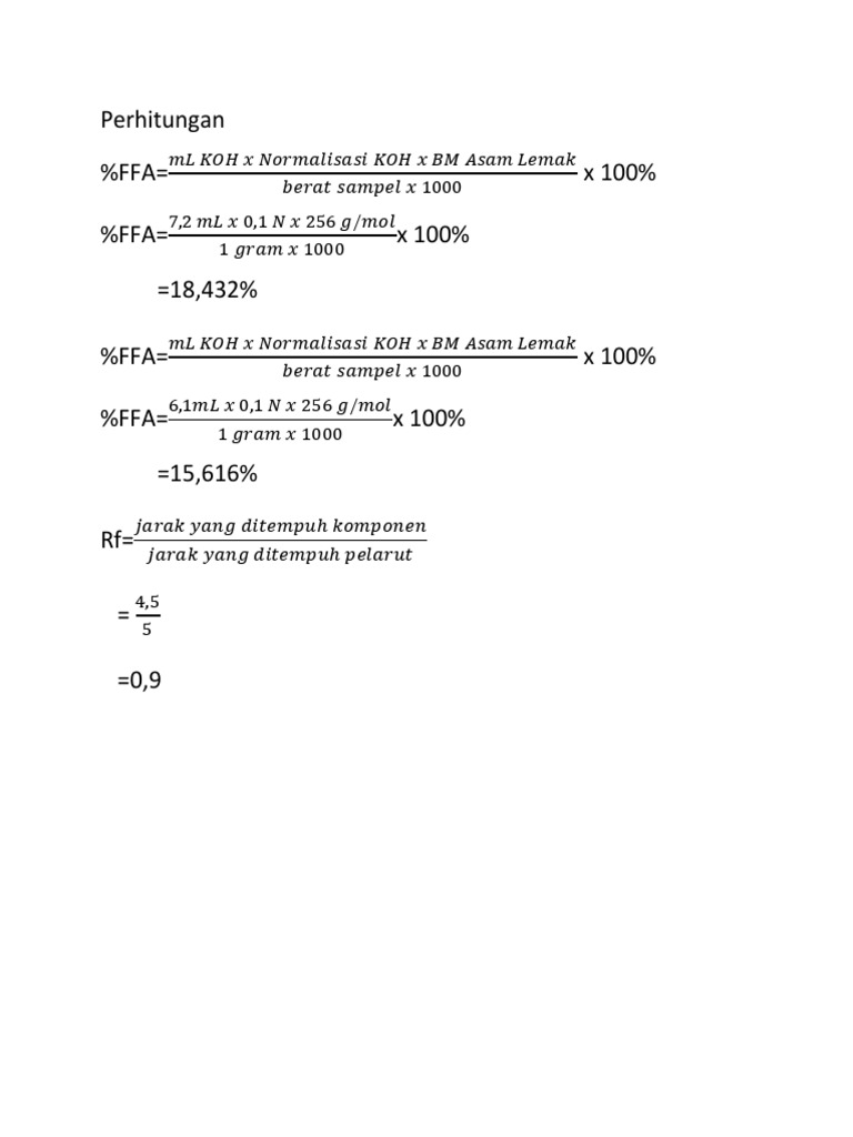 Free Fatty Acid Calculation Formula | PDF