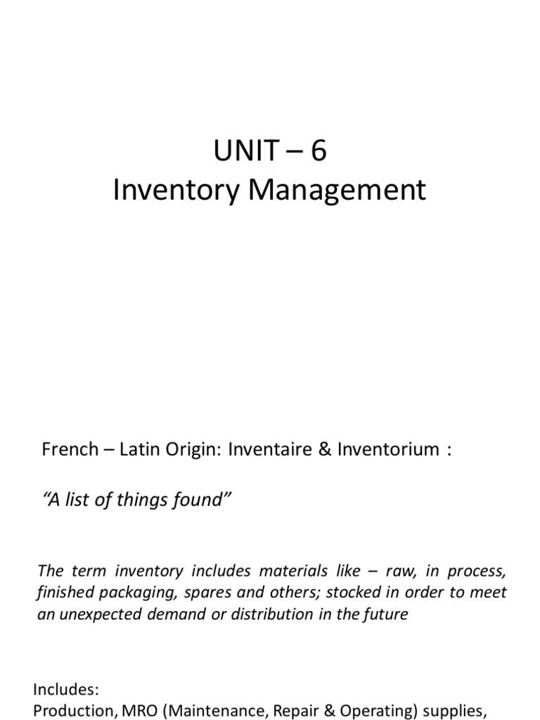 UNIT 6 - Inventory Management | PDF | Inventory | Demand