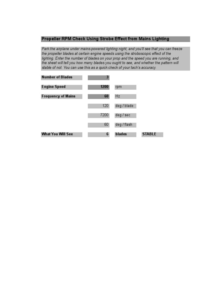 Propeller RPM Check Using Strobe Effect From Mains Lighting: Number of ...
