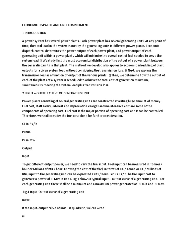 Economic Dispatch And Unit Commitment Pdf Power Station Hydroelectricity