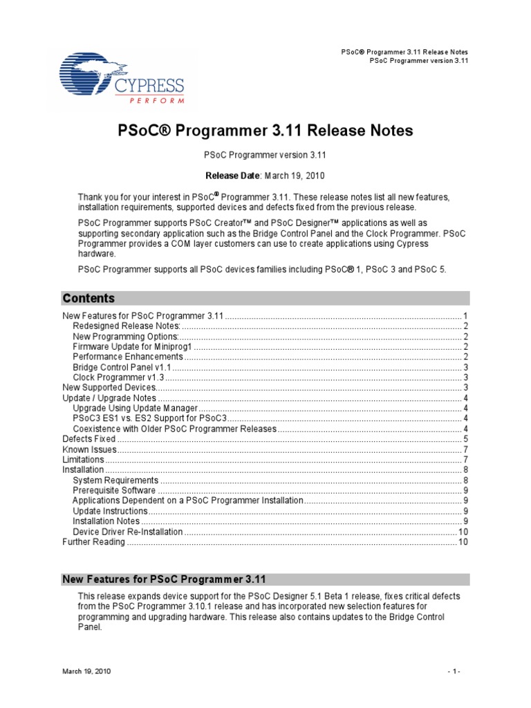 PSoC Programmer Release Notes | PDF | Installation (Computer Programs ...