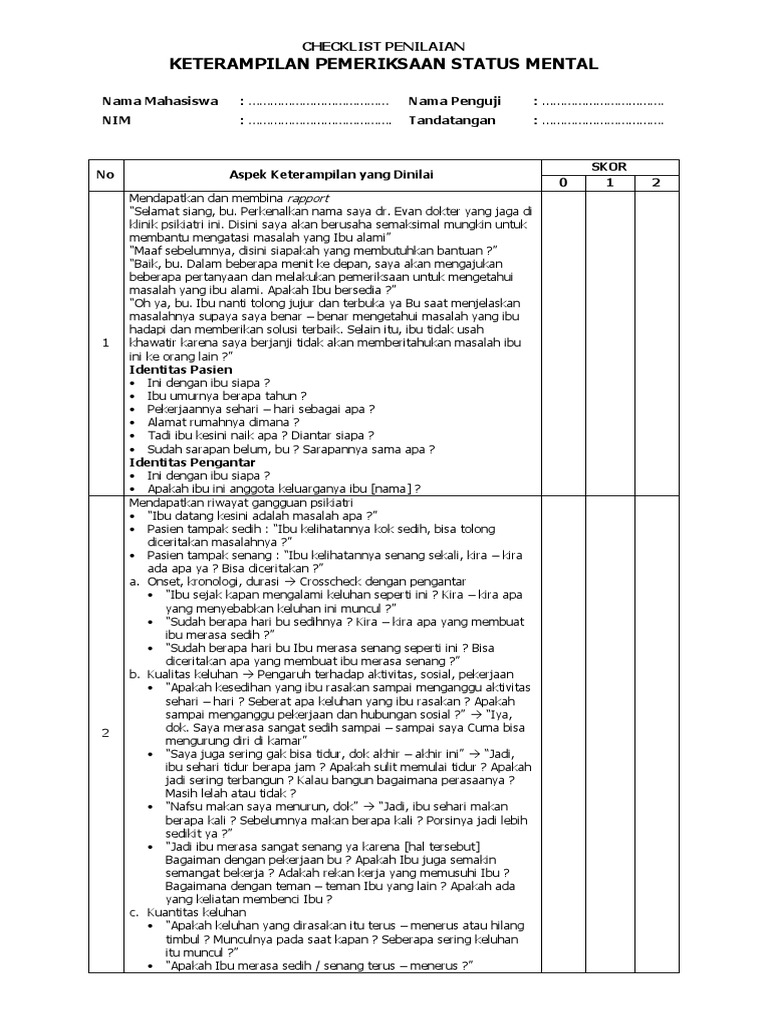 Checklist Pemeriksaan Status Mental | PDF