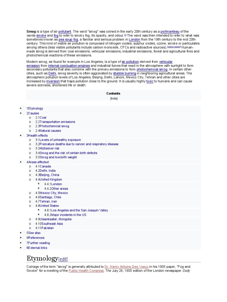 Etymology: Smog Is A Type of Air | Download Free PDF | Smog | Air Pollution