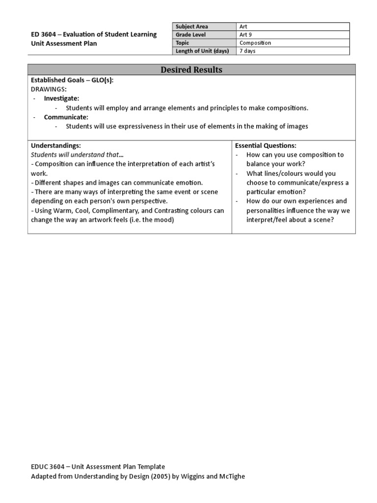 Unit Assessment Plan Done | PDF | Composition (Visual Arts ...