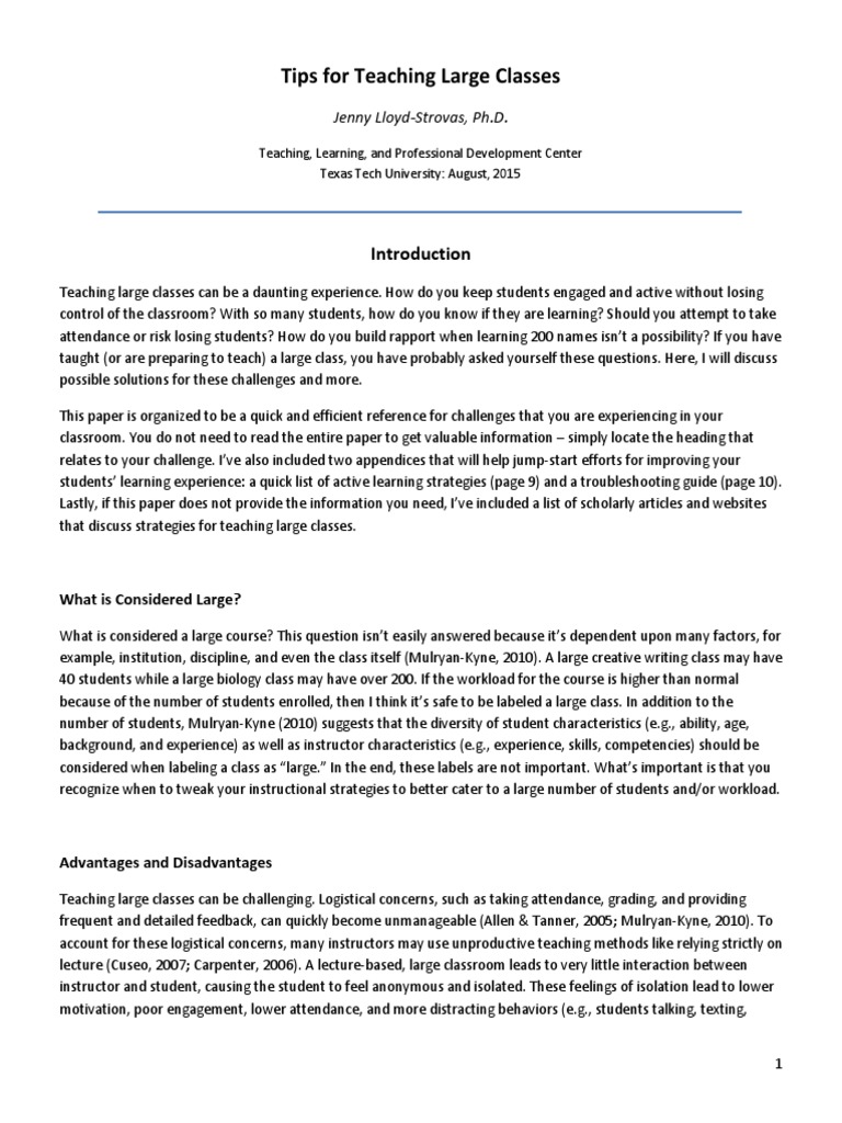 Strategies for Teaching Large Classes | PDF | Educational Assessment ...