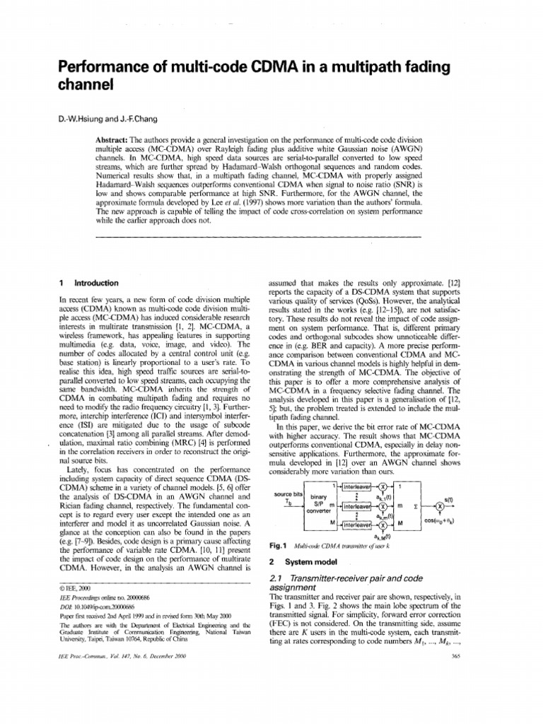 Of Cdma: Performance Multi-Code in A Multipath Fading Channel | PDF | Forward Error Correction ...