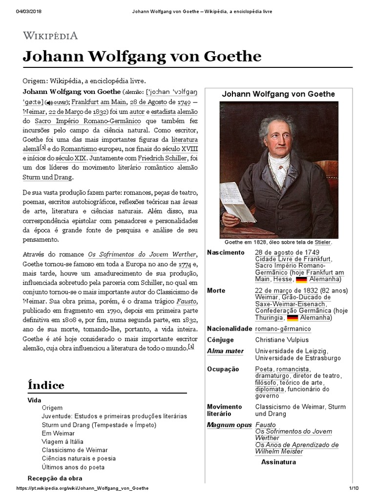 A Vida de Goethe | PDF | Johann Wolfgang Von Goethe | Poesia