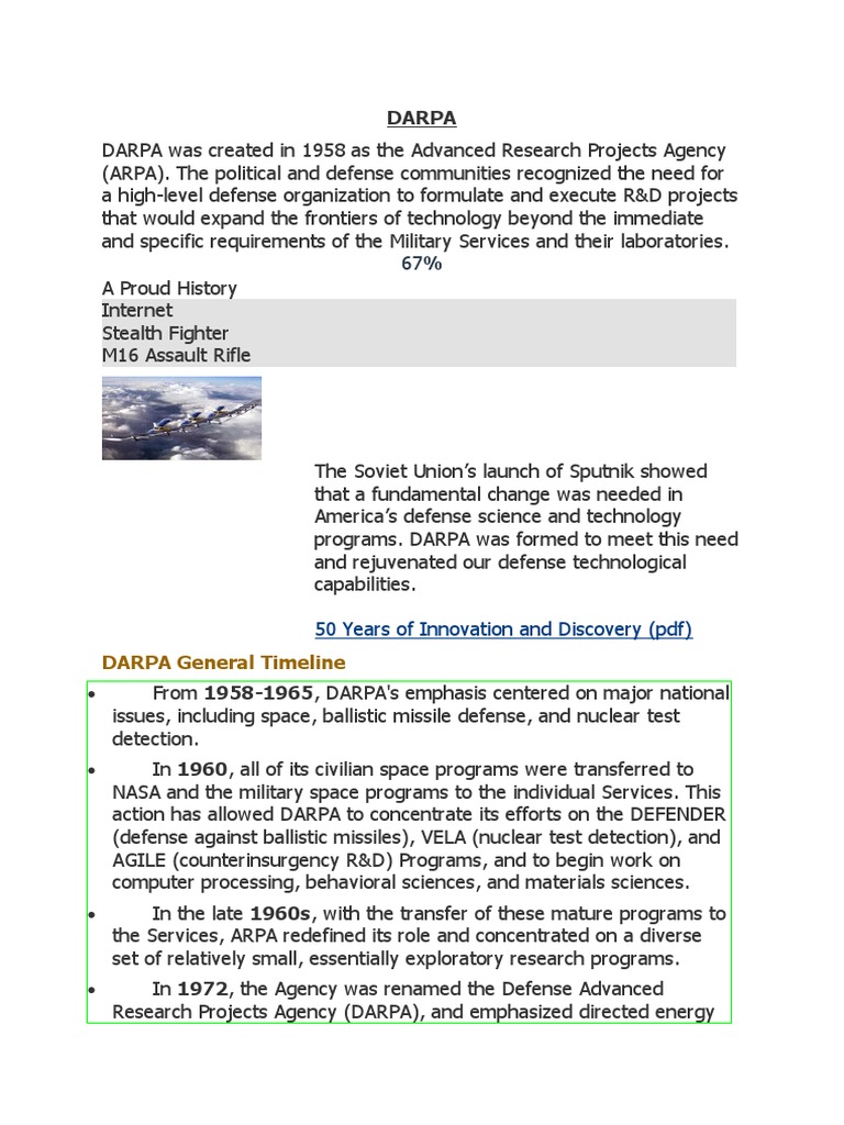 DARPA General Timeline | PDF | Darpa