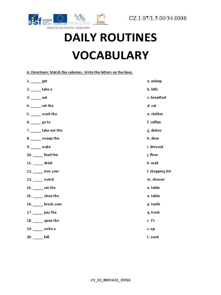 Daily Routines Worksheet 3 | PDF