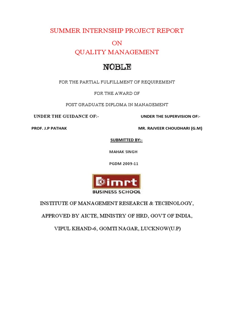 Summer Internship Project Report | PDF