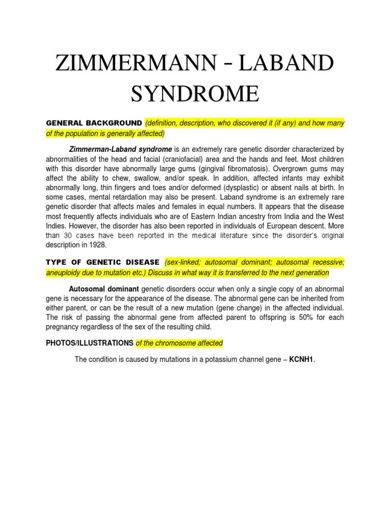 Zimmermann - Laband Syndrome: of The Population Is Generally Affected ...