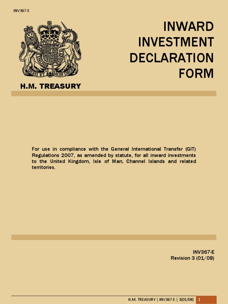 Inward Investment Declaration Form: H.M. Treasury | PDF | Majesty ...