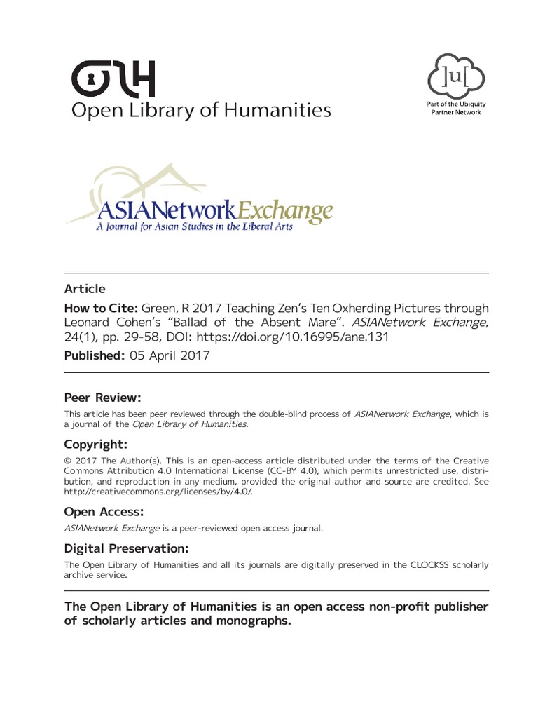 Leonard Cohen'S "Ballad of The Absent Mare". Asianetwork Exchange | PDF ...