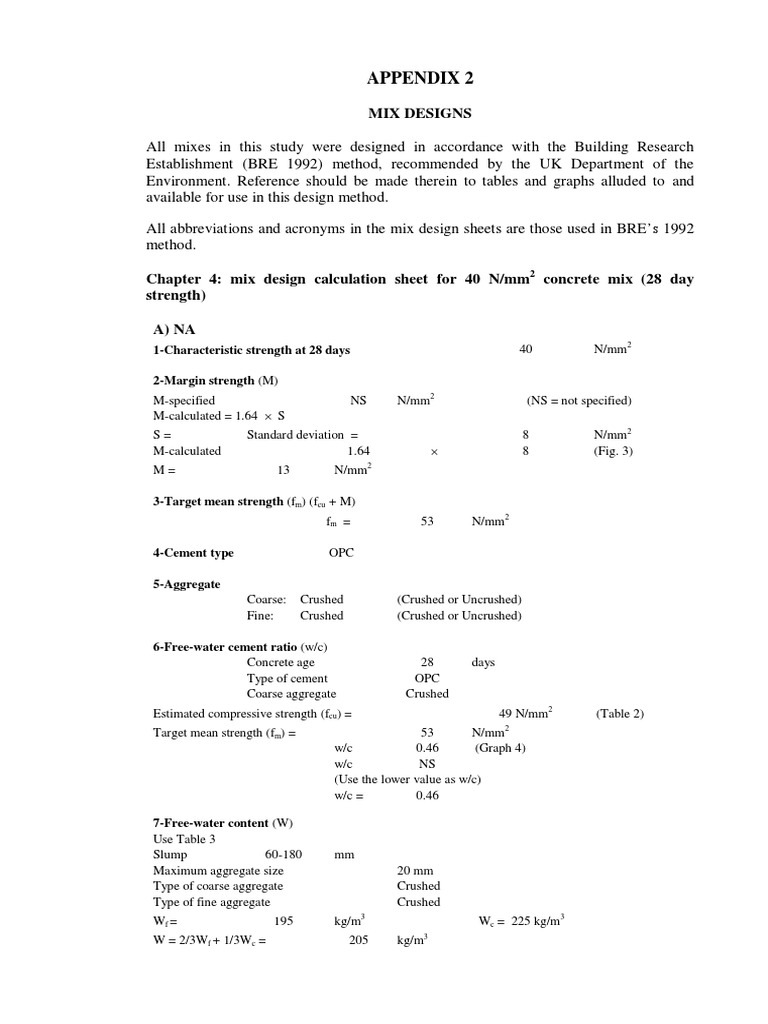 Mix Designs: Appendix 2 | PDF | Construction Aggregate | Concrete