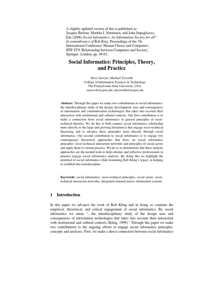 Social Informatics: Principles, Theory, and Practice: in Remembrance of ...