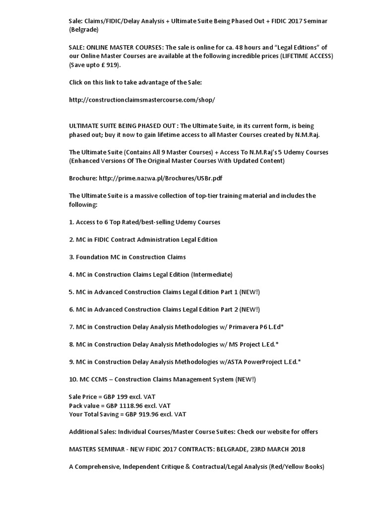 Fidic Construction Claims Delay Analysis Online Courses Sale