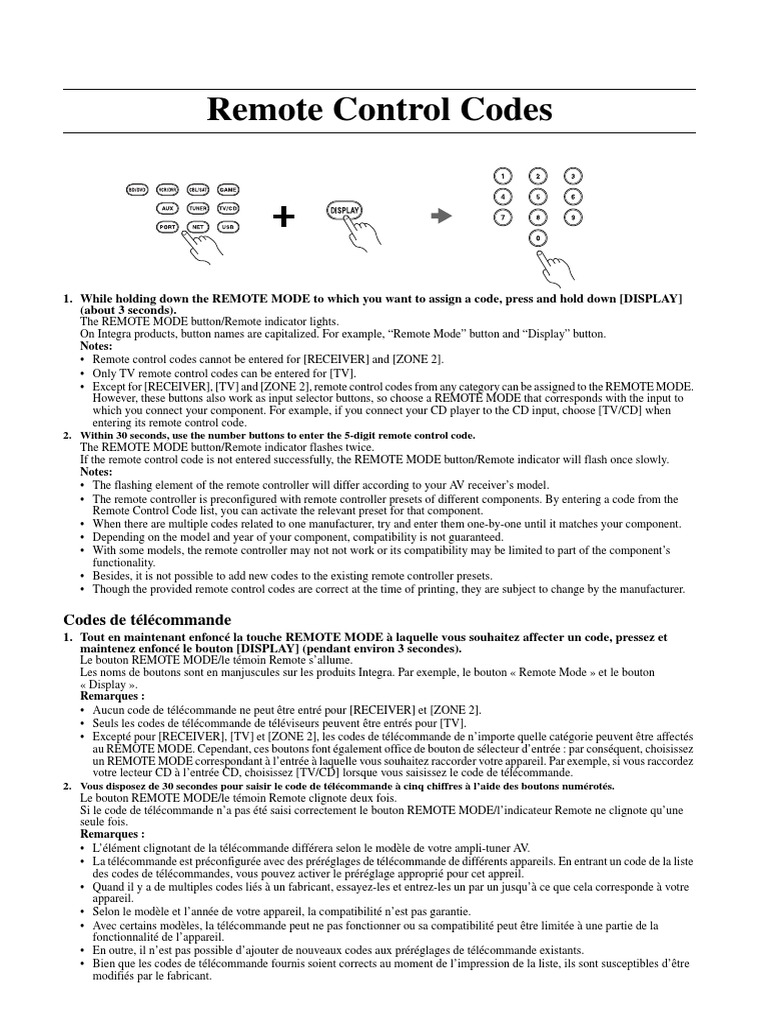 Onkyo Remote Control Code Instructions | PDF | Remote Control ...