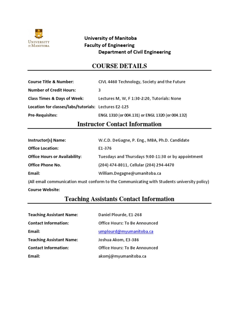 Course Details: University of Manitoba Faculty of Engineering ...
