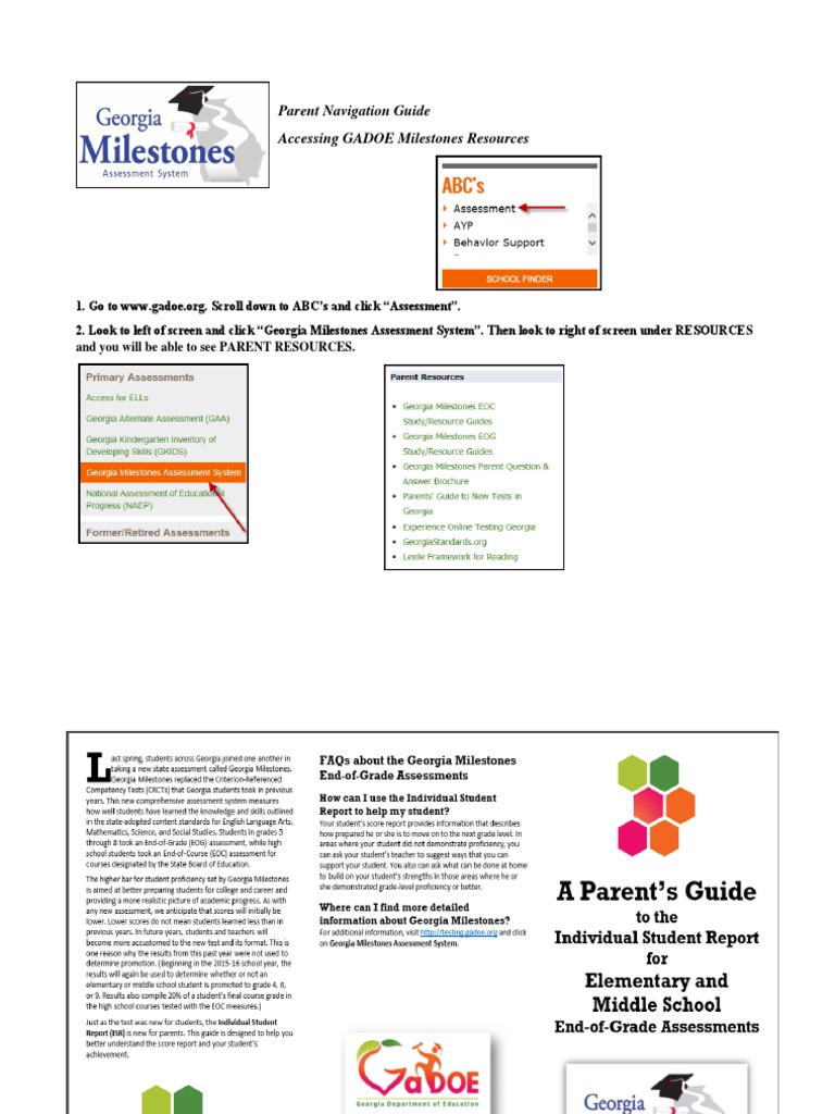 Parent Navigation Guide Accessing GADOE Milestones Resources | PDF