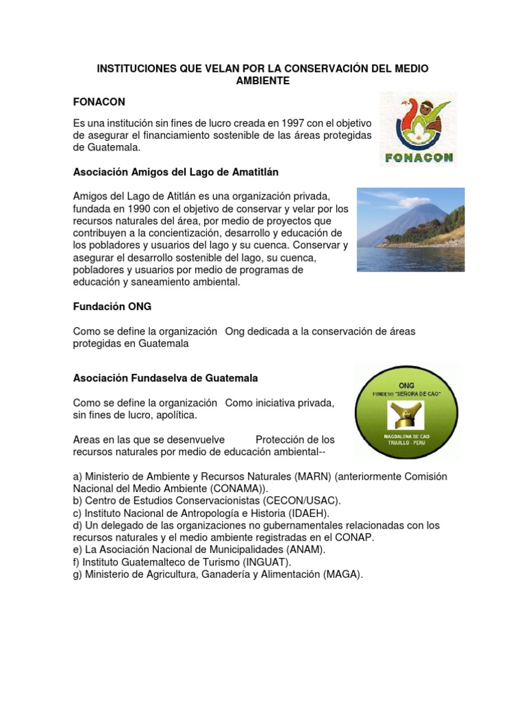 Instituciones Que Velan Por La Conservación Del Medio Ambiente Fonacon