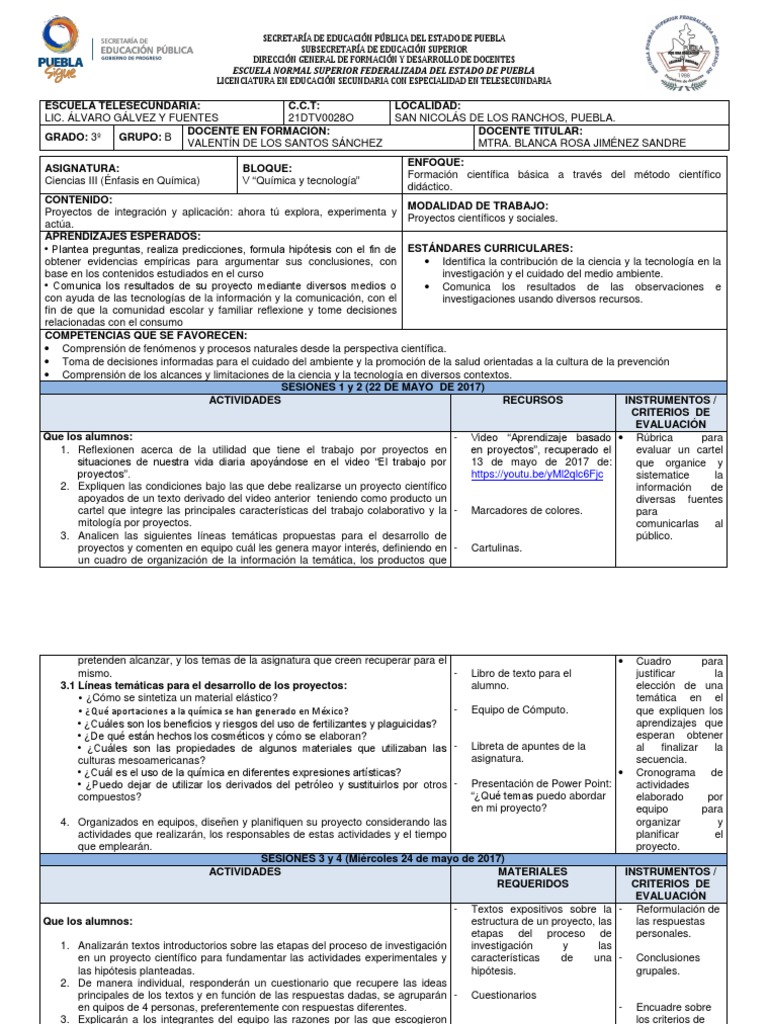 Plan De Clase Química Pdf Educación Secundaria Science