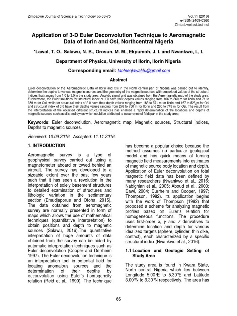 3-D Euler Deconvolution of Aeromagnetic Data | PDF | Geophysics | Rock ...