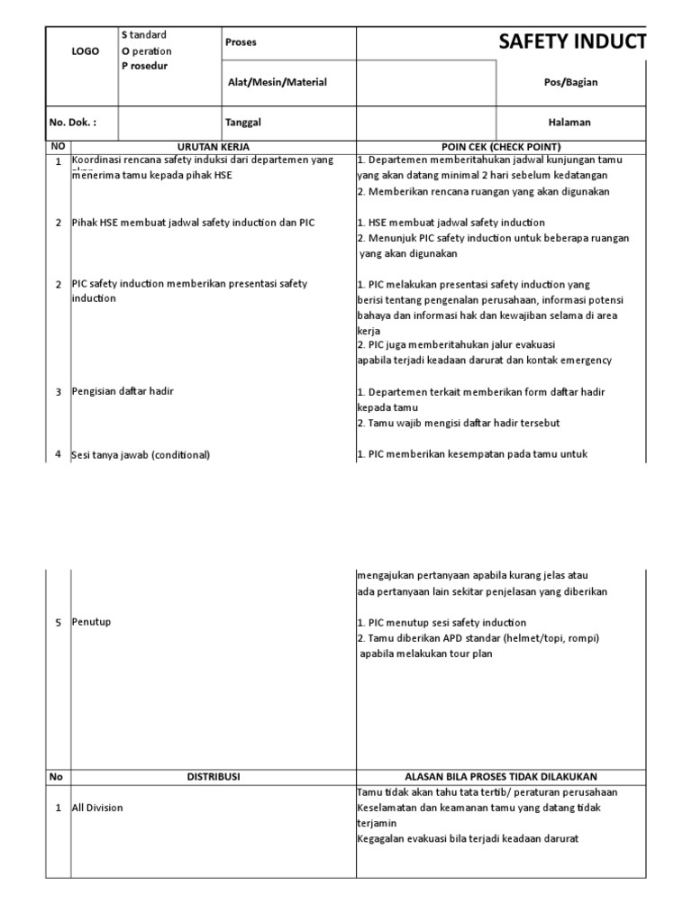 SOP Safety Indoction Upload | PDF