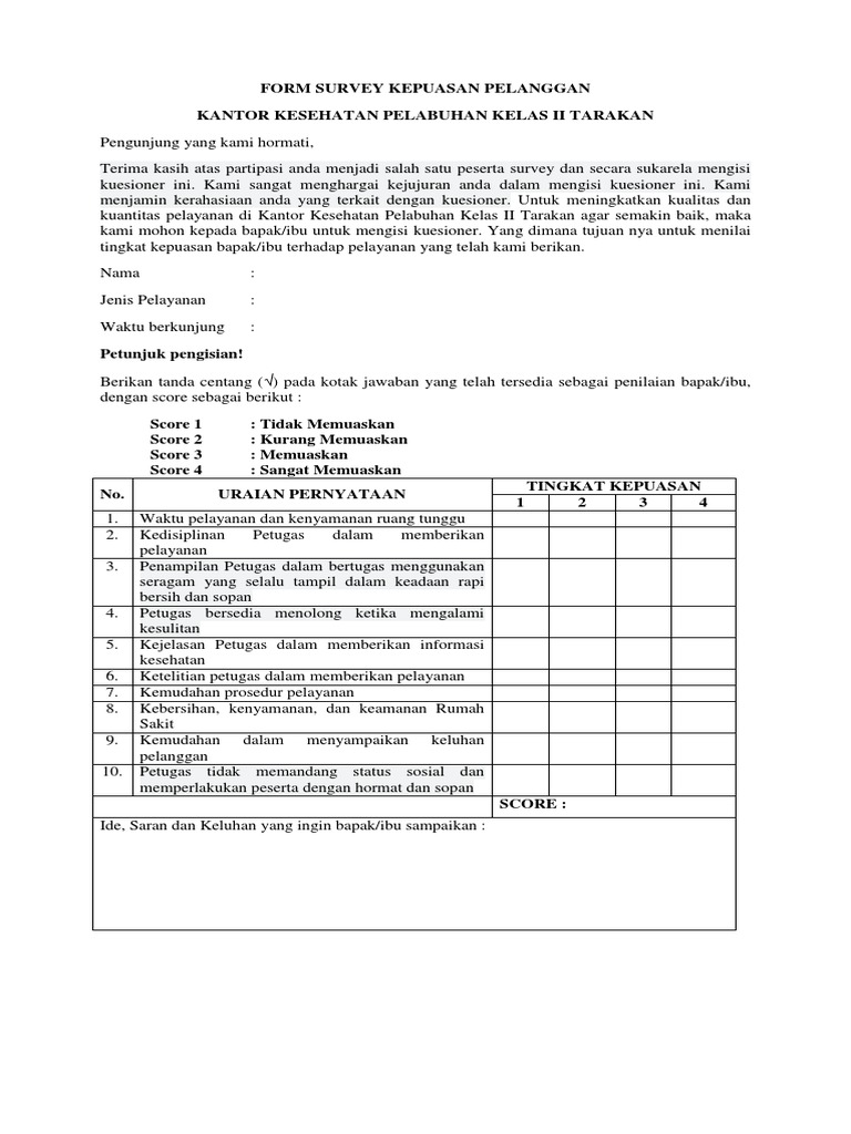 Form Survey Kepuasan Pelanggan 2 | PDF