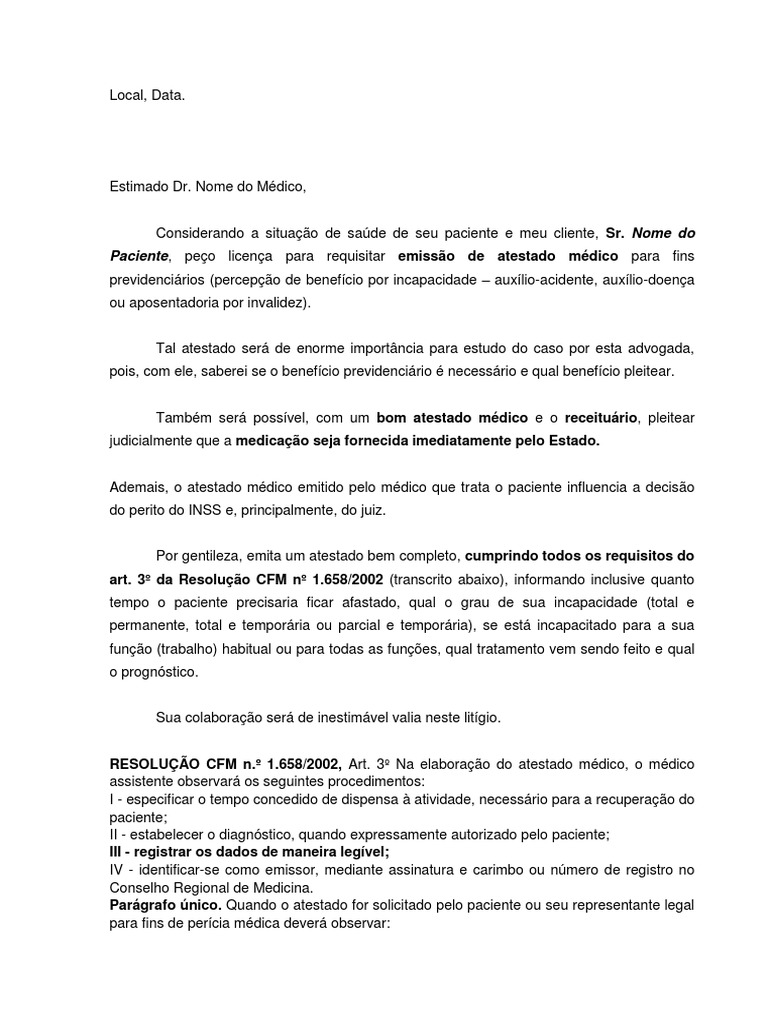 Modelo de Carta Ao Médico Do Cliente Atestado Médico Melhor e Legível ...