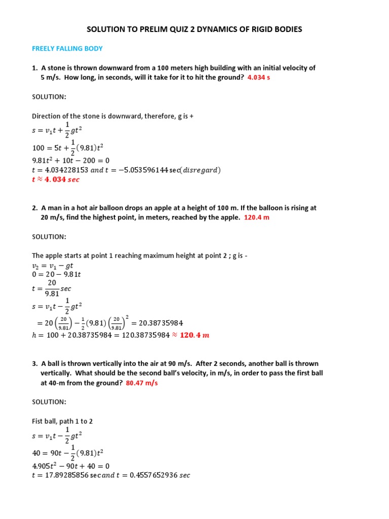Handouts Solution To Pq2 Free Fall Var - Acc Cases 1 and 2 | PDF ...